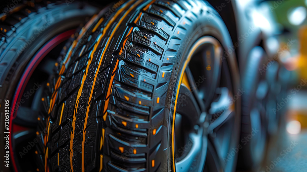 Rubber texture of the tire elastic and smooth surface, creating a ...