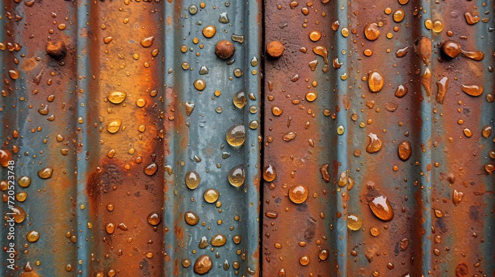 Traces of rain drops texture with long stripes of rust created in the ...