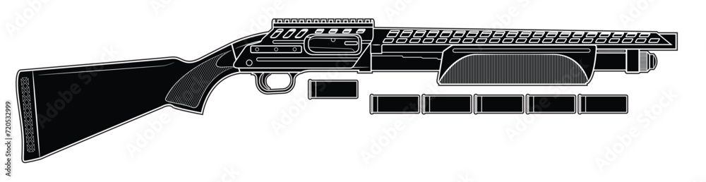 Vector illustration of the tactical pump-action shotgun with picattiny ...