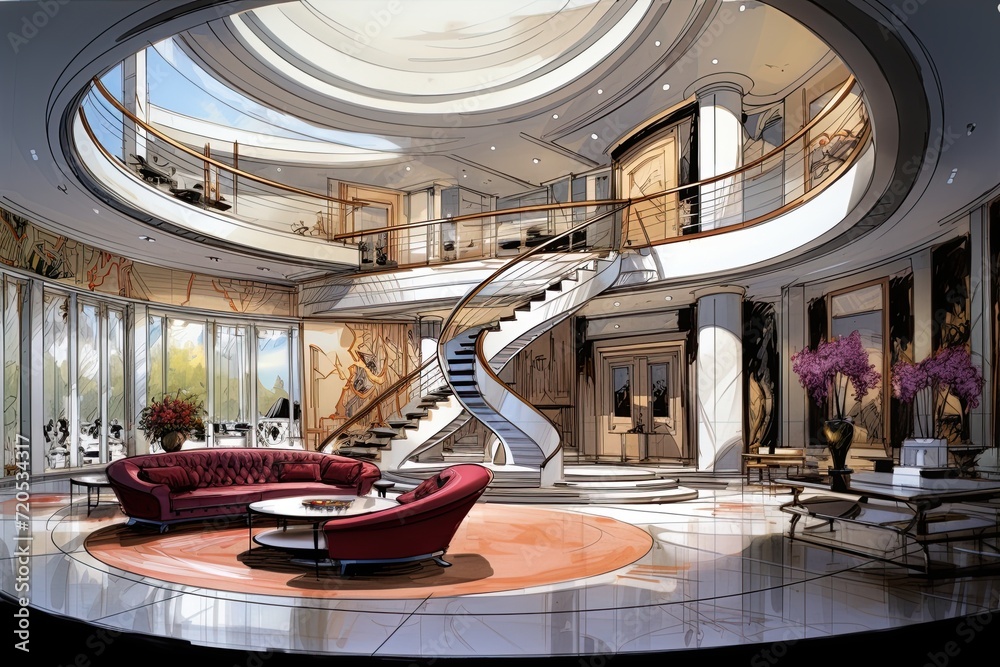 Interior design of an apartment. Sketch drawing, blueprint design. Ai ...