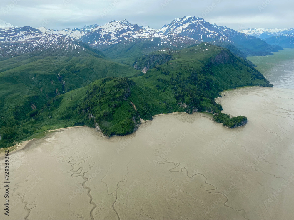 Tuxedni Bay on Cook Inlet at Lake Clark National Park in Alaska. Aerial ...