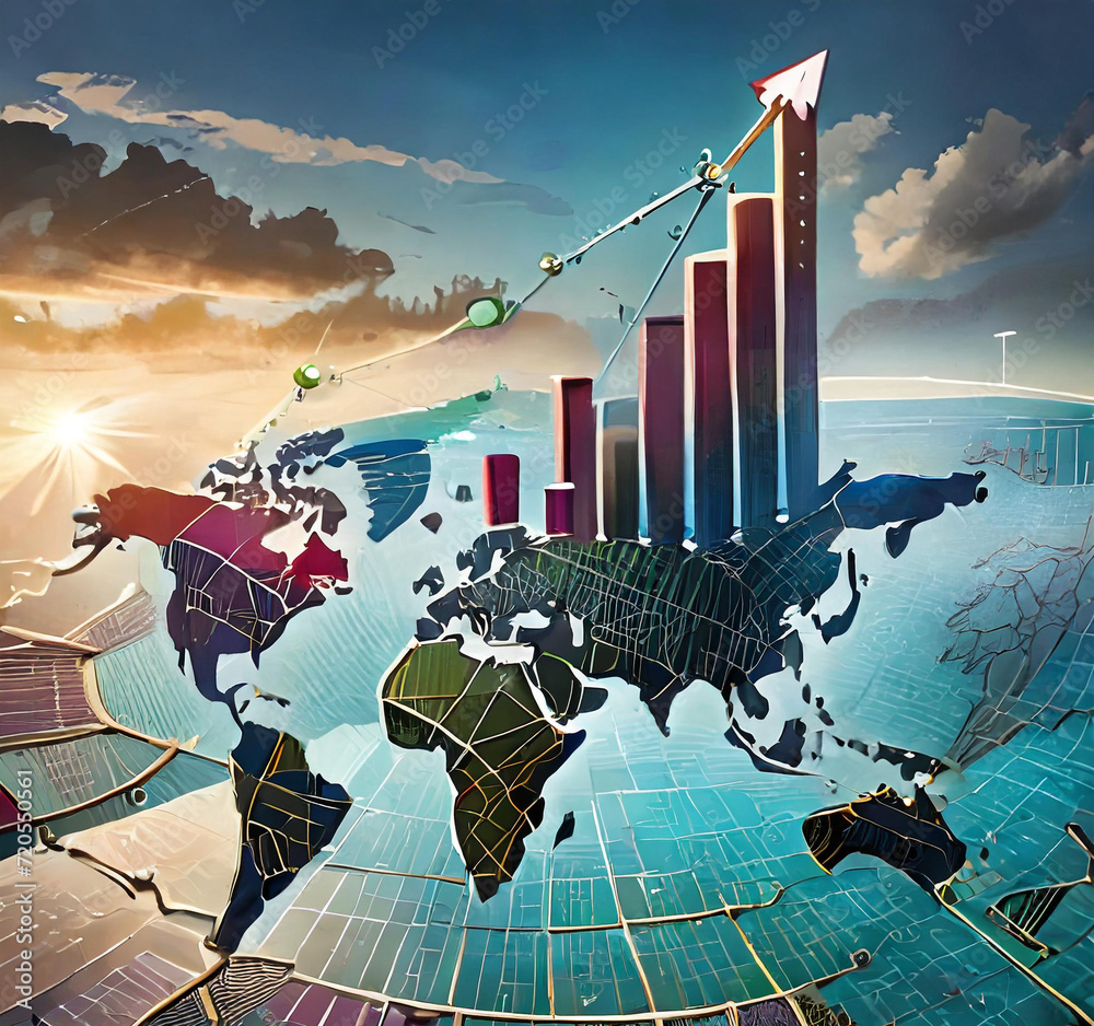 business graph on world map, E commerce graph on world map. Stock ...
