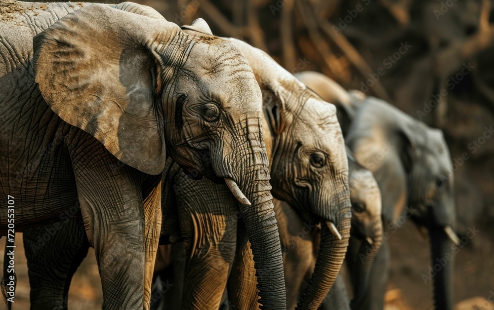 elephant family in a synchronized movement a portrait of unity Stock ...