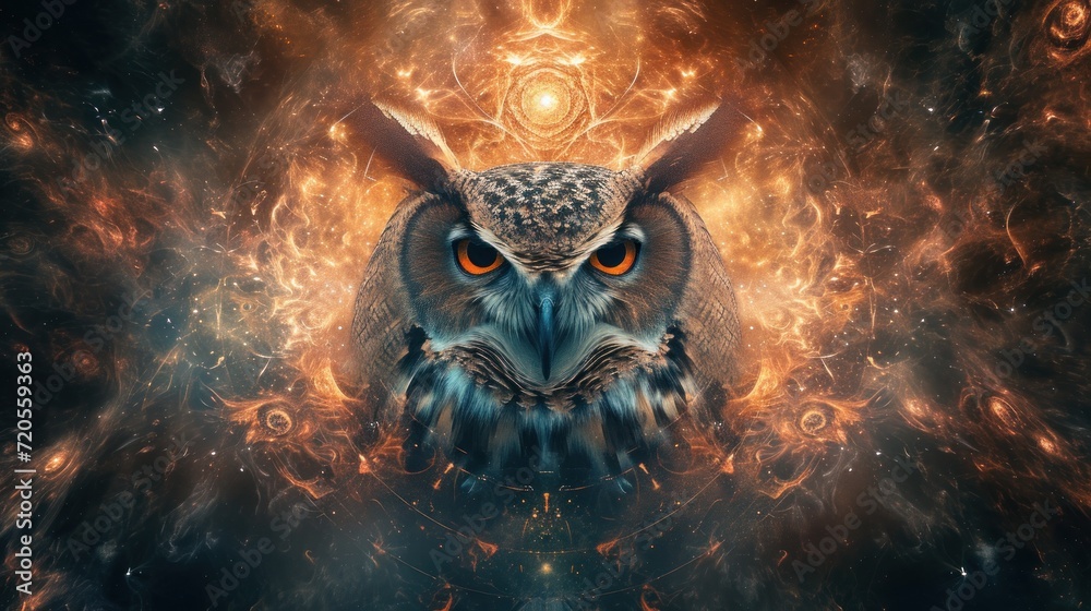 Cosmic journey, mystical essence of a cosmic owl, symbolism shamanism ...