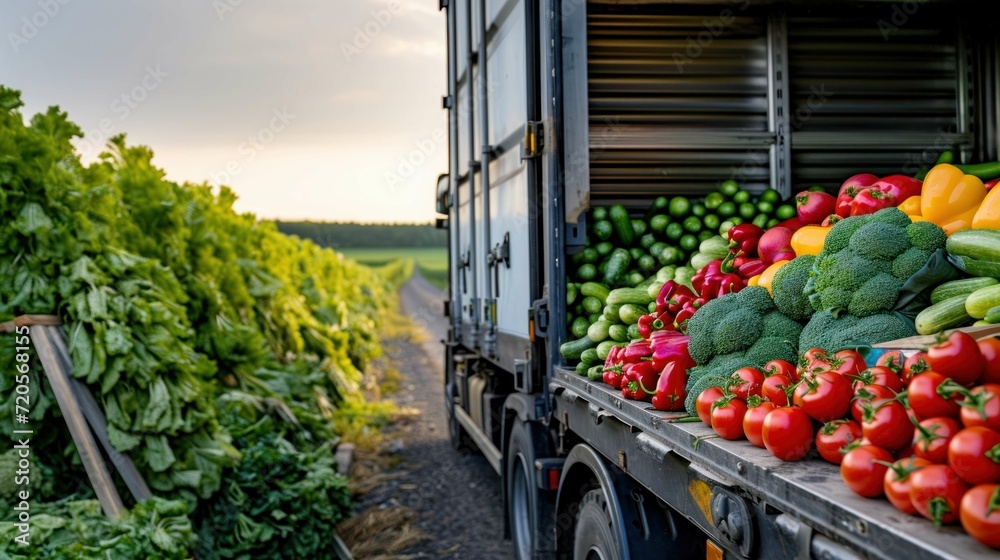 Shot of a refrigerated farm truck transporting fresh produce to market ...