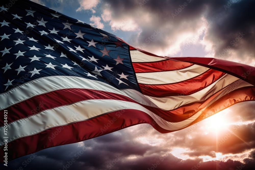 A stunning image capturing the proud display of a large American flag ...