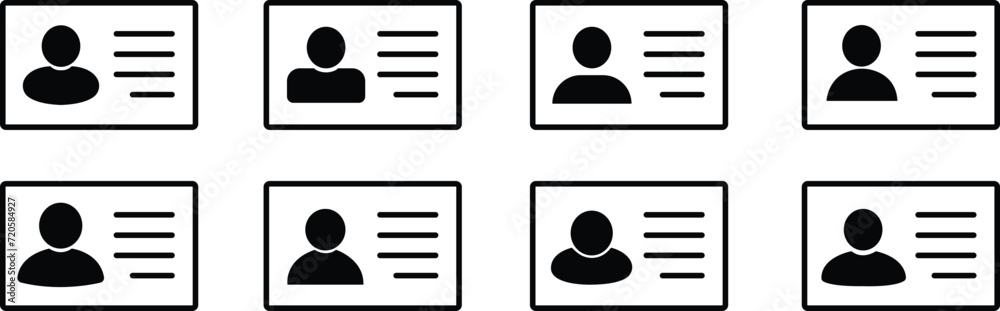 Set of ID card icons. driver license, staff identification card symbols ...