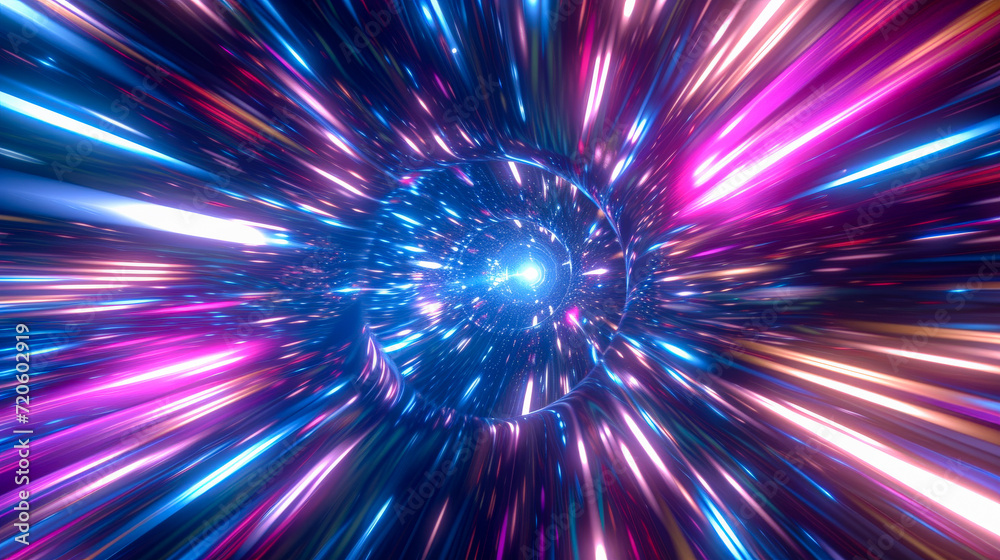 Interstellar journey through a nebulous space, crisscrossed by neon ...