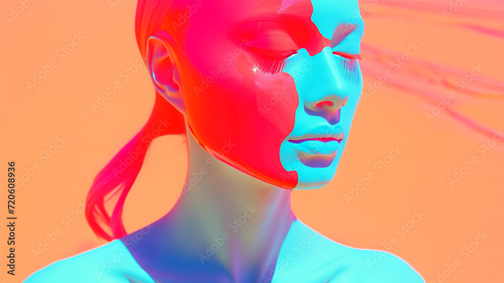 Surreal portrait of a woman with smooth, flowing hair and segmented ...