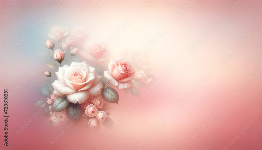 Soft Pink Roses Bouquet on Dreamy Gradient Background. A beautiful ...