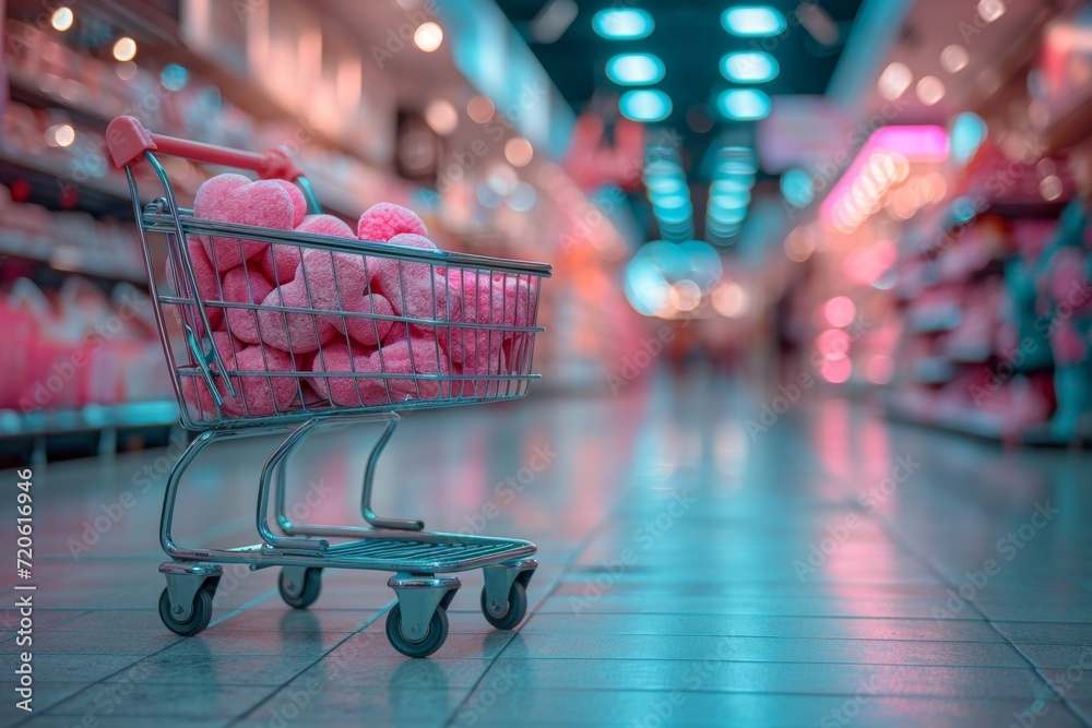 A festive valentine's day display of love and joy, as a handcart brims ...