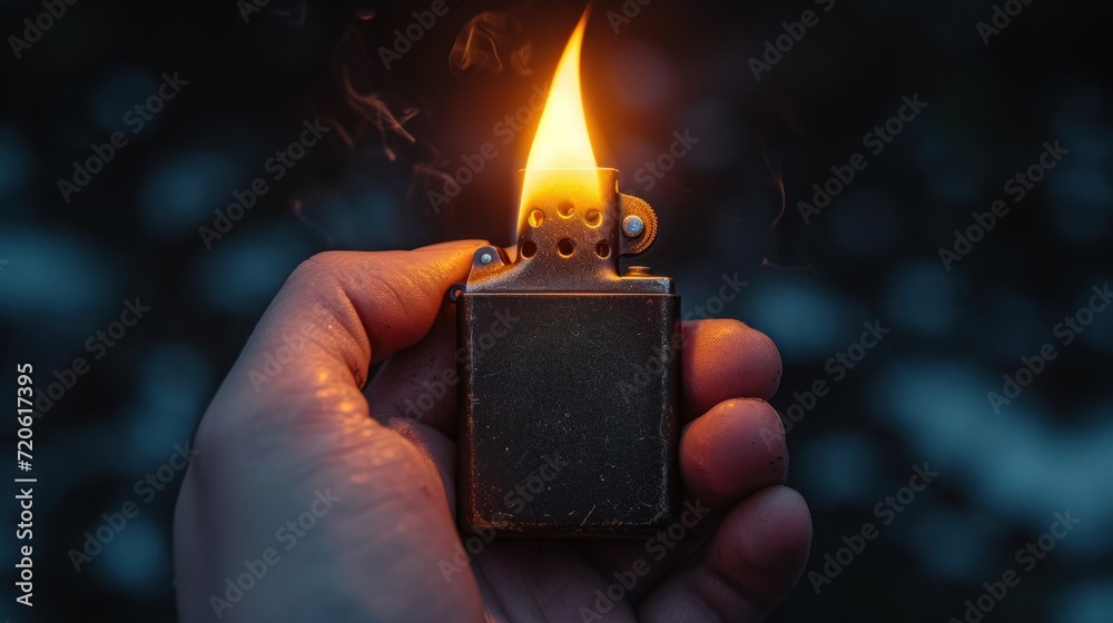 a person holding a lighter in their hand with a glowing flame coming ...