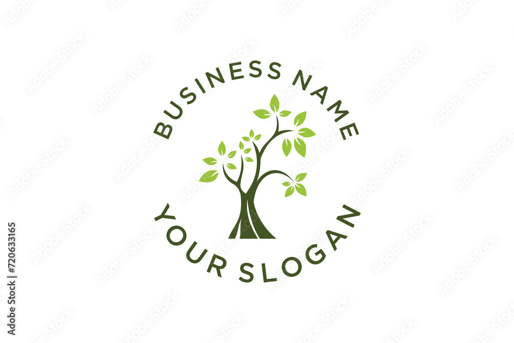 Vecteur Stock tree logo design with green leaves. Logo, tree symbol on ...