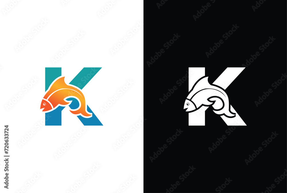 Initial Letter K Fish Logo Design Vector Icon Graphic Emblem ...