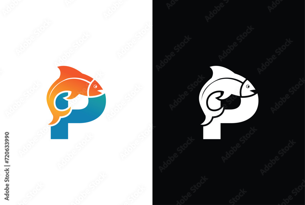 Initial Letter P Fish Logo Design Vector Icon Graphic Emblem ...