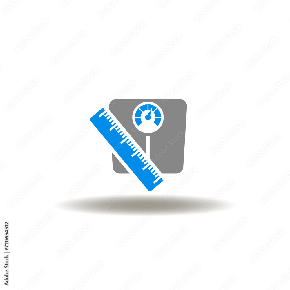 Vector illustration of scales weight and ruler measuring. Icon of BMI ...