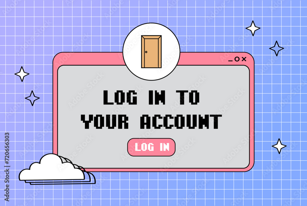 Log in account popup window. Retro computer aesthetic. Computer screen ...