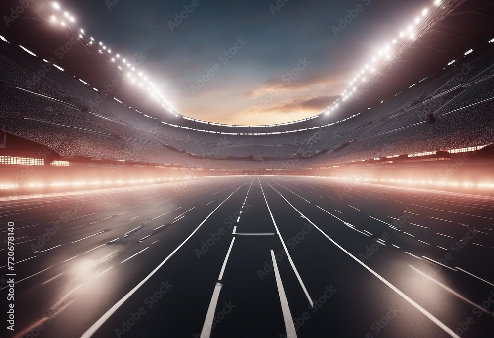 Race Track Arena with Spotlights Empty Racing track with grandstands ...