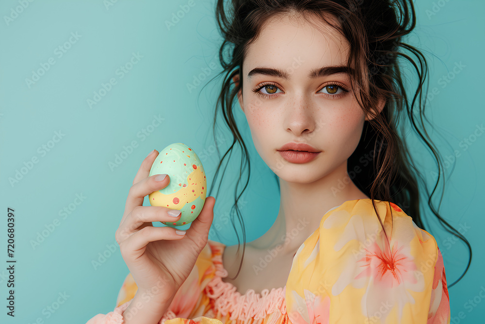 Easter social media sales poster of a female fashion model holding an ...