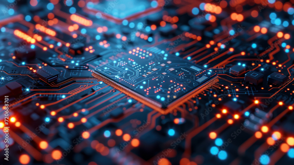 Advanced technology. PCB processor microchip, digitization of neural ...