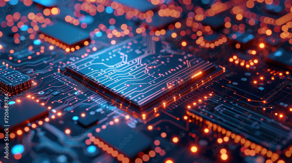 Advanced technology. PCB processor microchip, digitization of neural ...