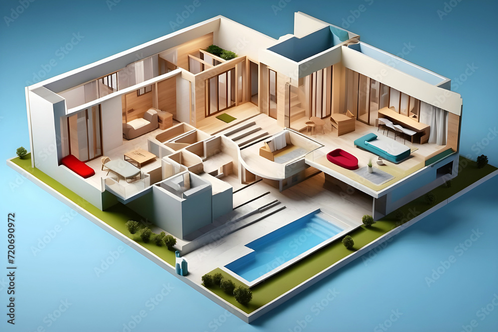 modern house plan 3d view, Modern Interior Design Floor Plan 3d Render ...