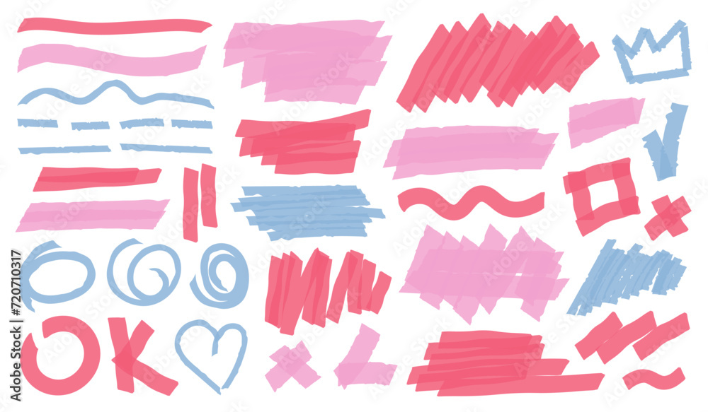 Highlight brush lines, shapes, elements. Big set of hand draw isolated ...