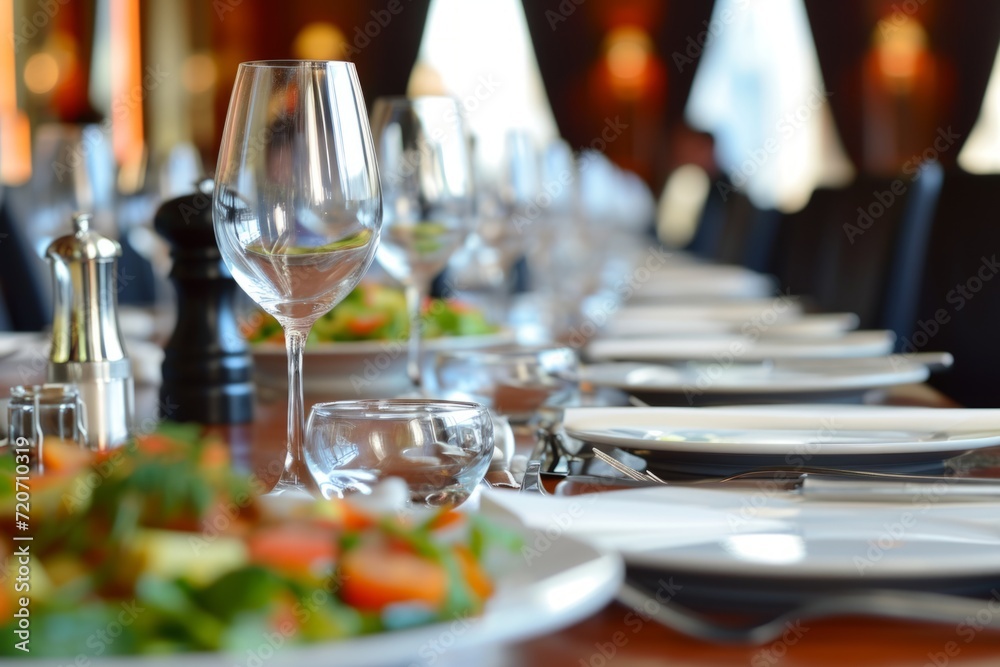 Diverse colleagues dinner meeting lunch in office restaurant ...