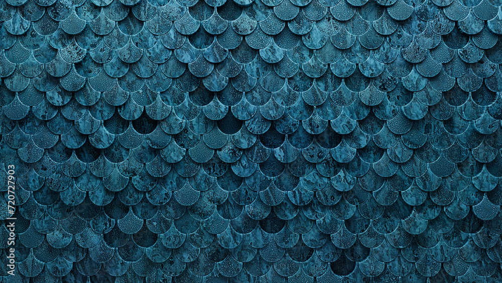 Fish Scale, Glazed Mosaic Tiles arranged in the shape of a wall ...