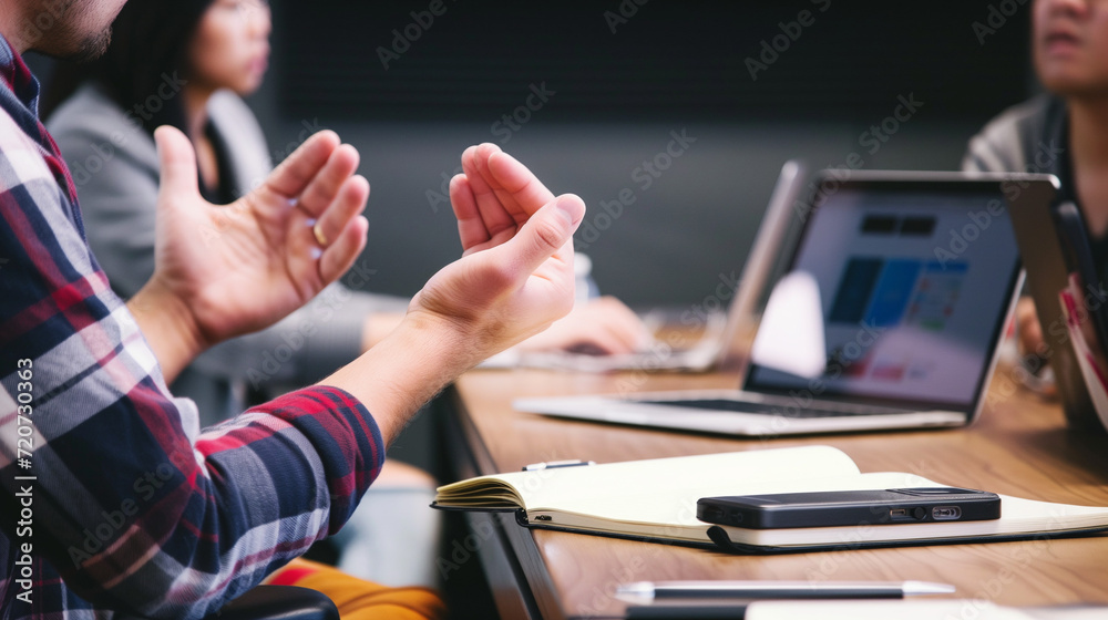 Welcoming new employee corporate team. Group greeting in a professional ...
