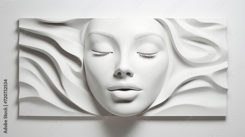 3D bas relief portraying a woman's face against a white background ...