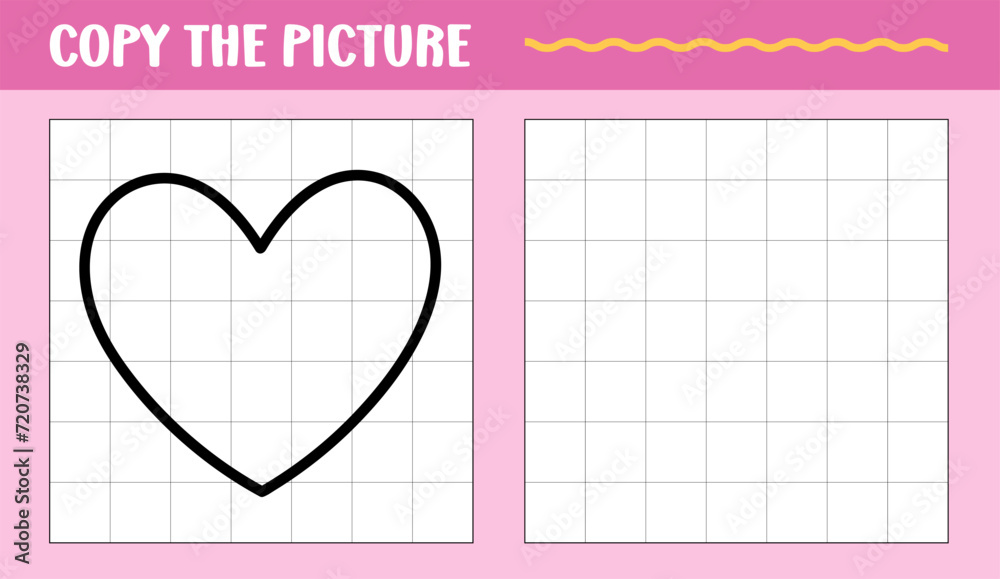 Heart learn to draw educational game. Copy the picture printable ...