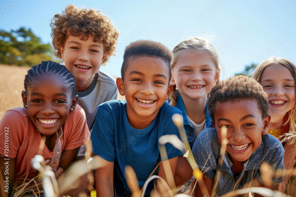 A heartwarming portrait capturing a group of diverse, cheerful, and ...