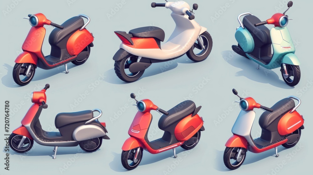 3D scooters from different angles. Three dimensional image of modern ...