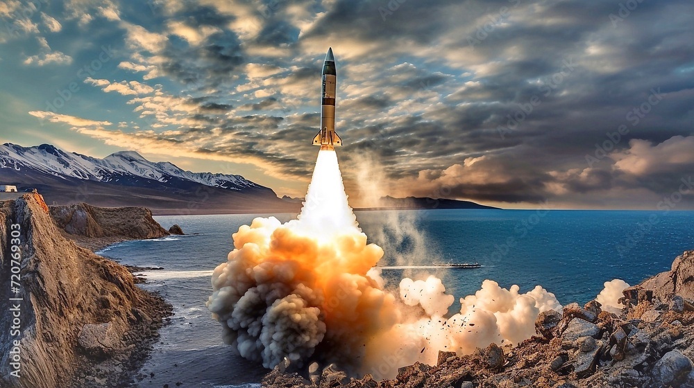 A ballistic missile takes off from the ground from an island near the ...