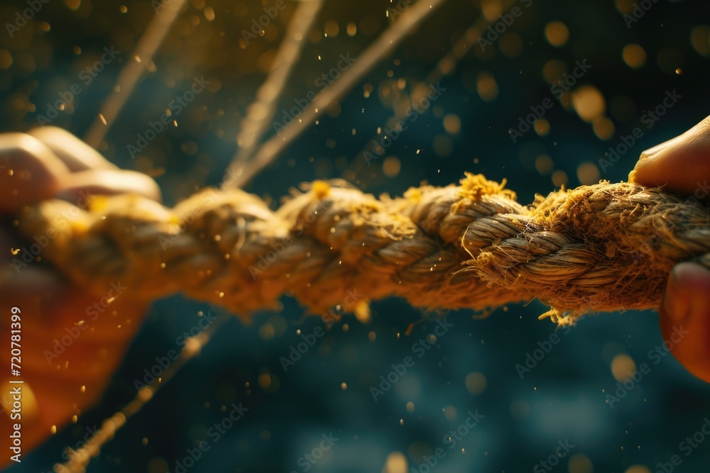 A person using their hands to pull a rope. This image can be used to ...