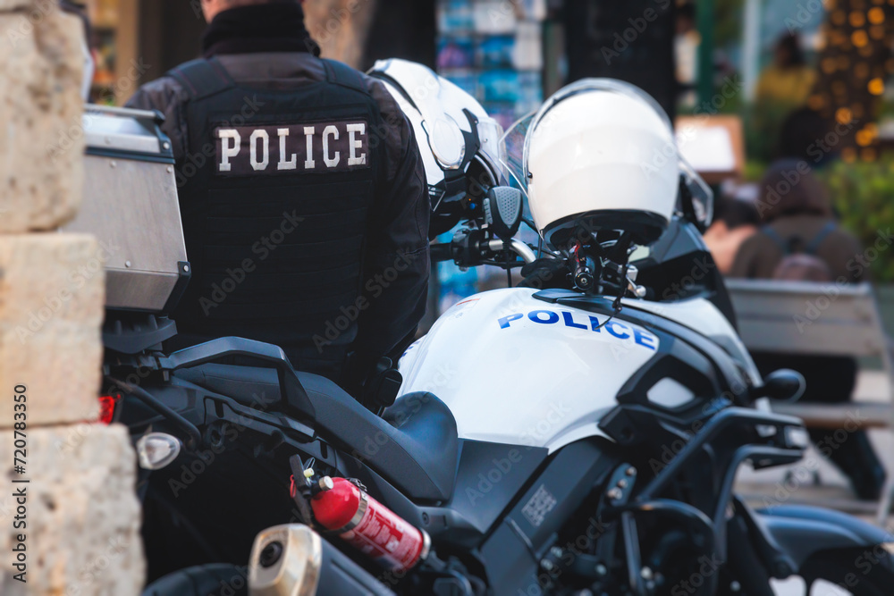 Police squad formation on duty riding bike and motorcycle, maintain ...