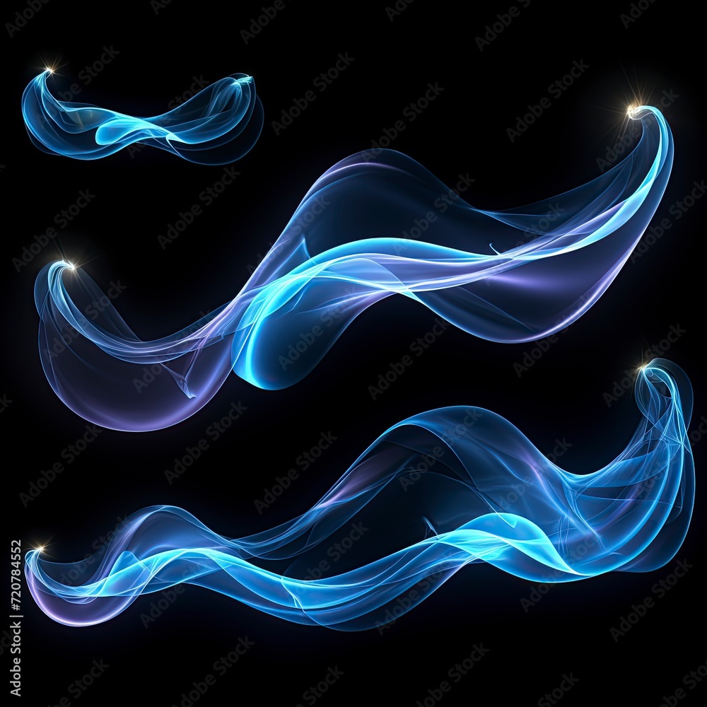 set of Abstract light effects of air, wind and streams of fresh breeze ...