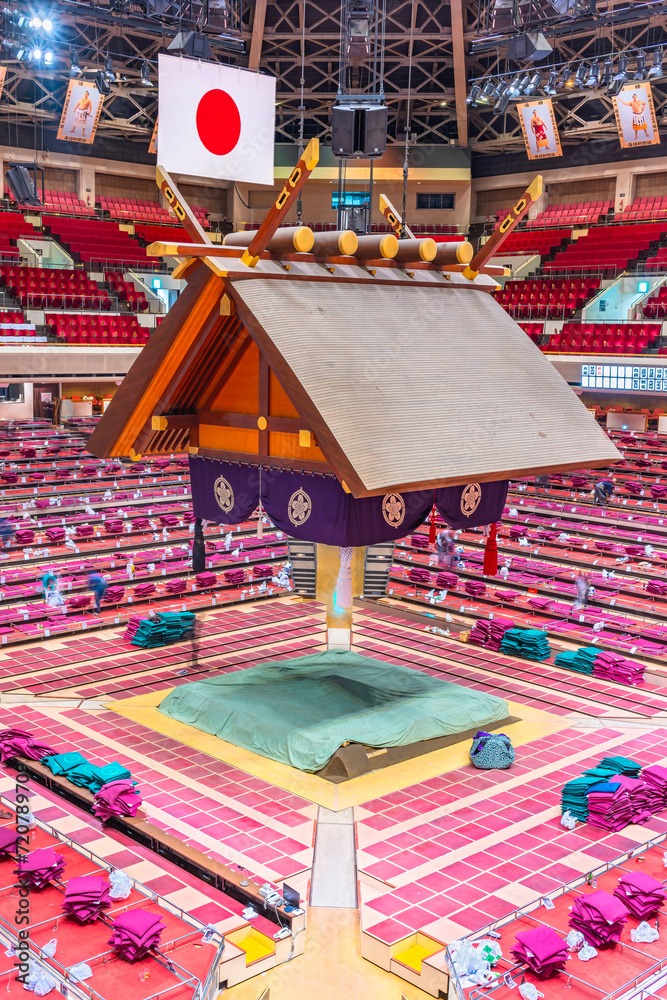 tokyo, ryogoku - jan 14, 2023: The sumo wrestling dohyō of the ...
