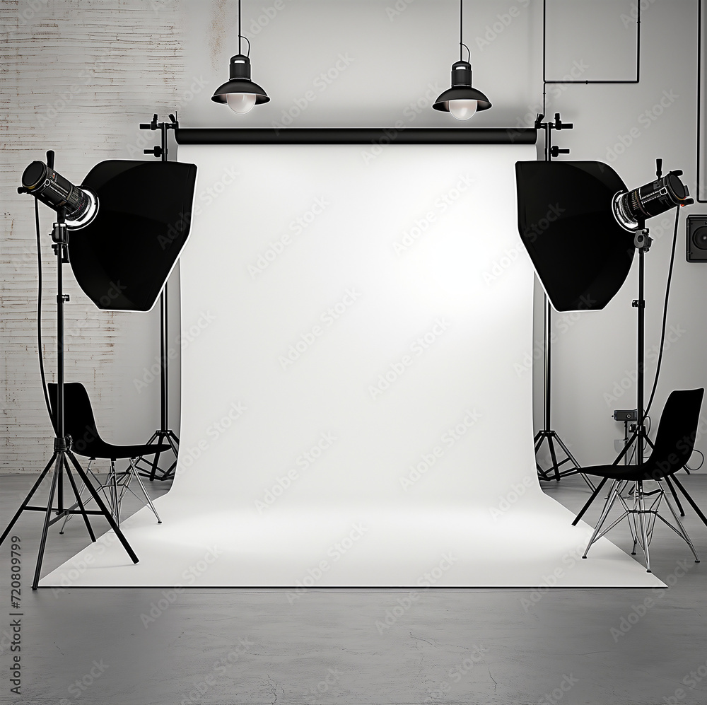 Mock-up fond toile studio de photographie vide sous les projecteurs ...