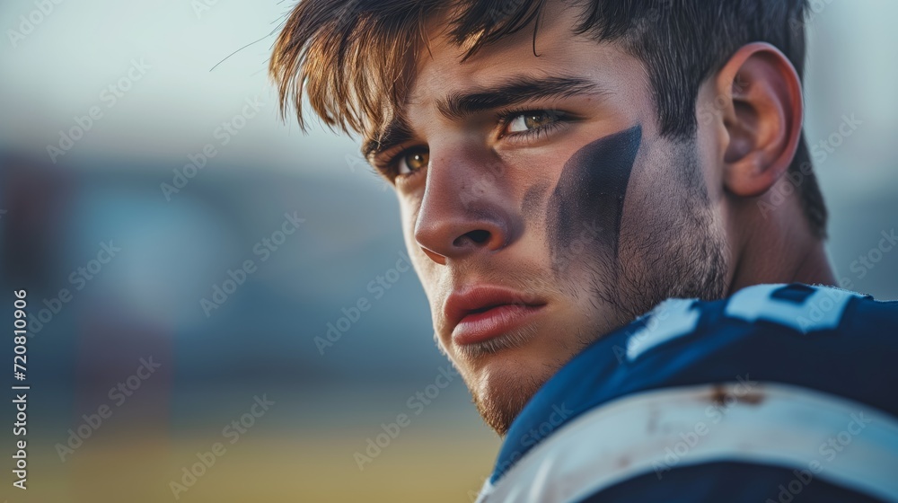 Beautiful American football player, muscular, brown eyes, brown hair ...