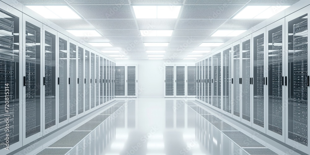 Clean and modern white data center server room Stock Illustration ...