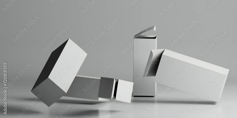 Multiple Open and close long Cardboard Package Boxes Mockup on dark ...