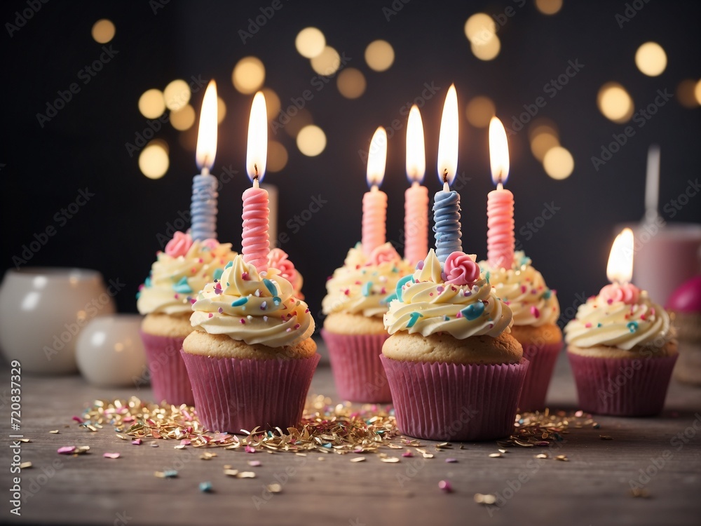 birthday cupcake with candles.Generative with AI Stock Illustration ...