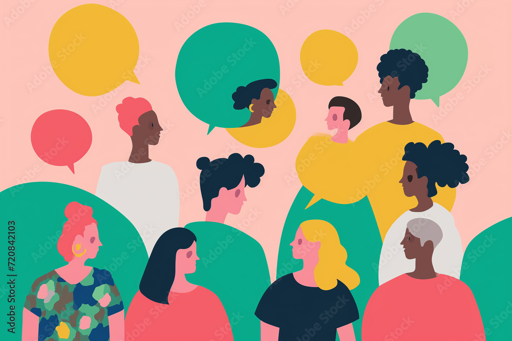 cartoon of people talking with speech bubbles Stock Illustration ...