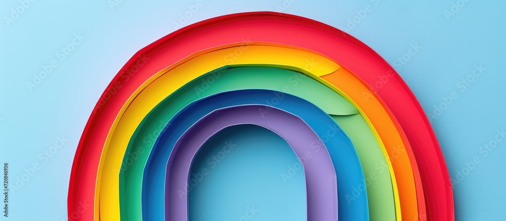 Creating a paper rainbow using step-by-step instructions, completed by ...