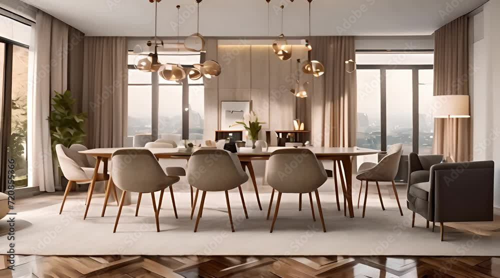 Vidéo Stock Modern interior of apartment dining room with table and ...
