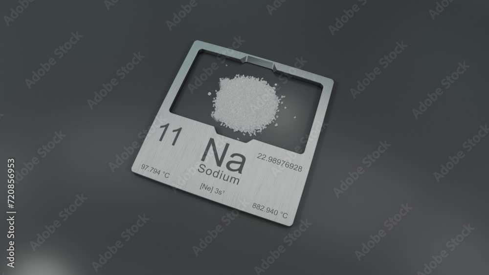 Sodium mineral granular showcases periodic table's elemental details ...