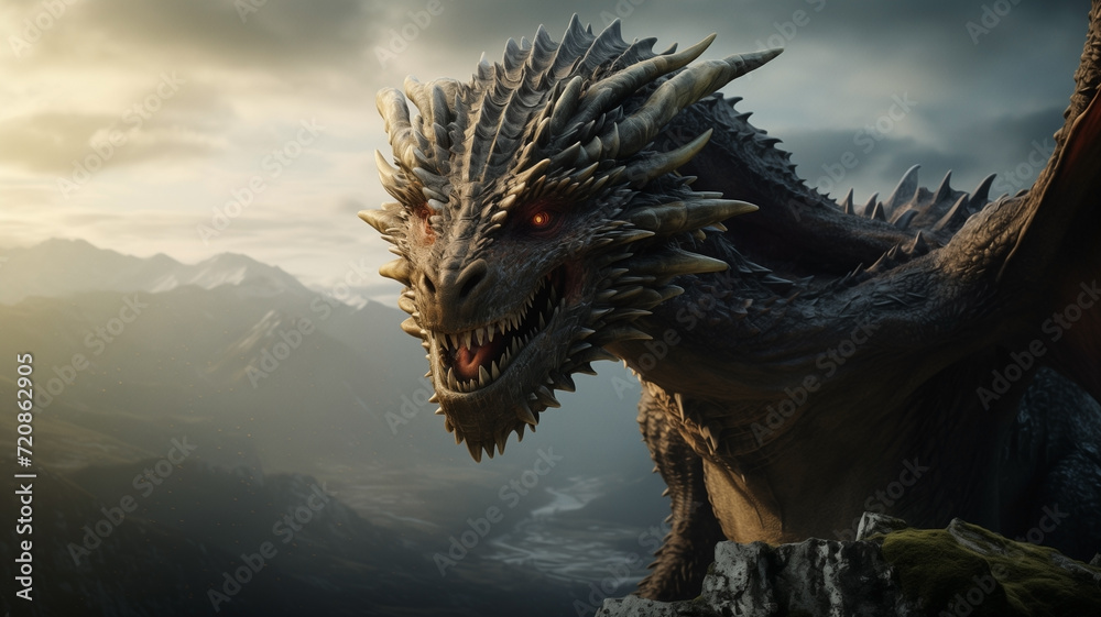Super realistic image of beautiful dragon with red eyes and sharp ...