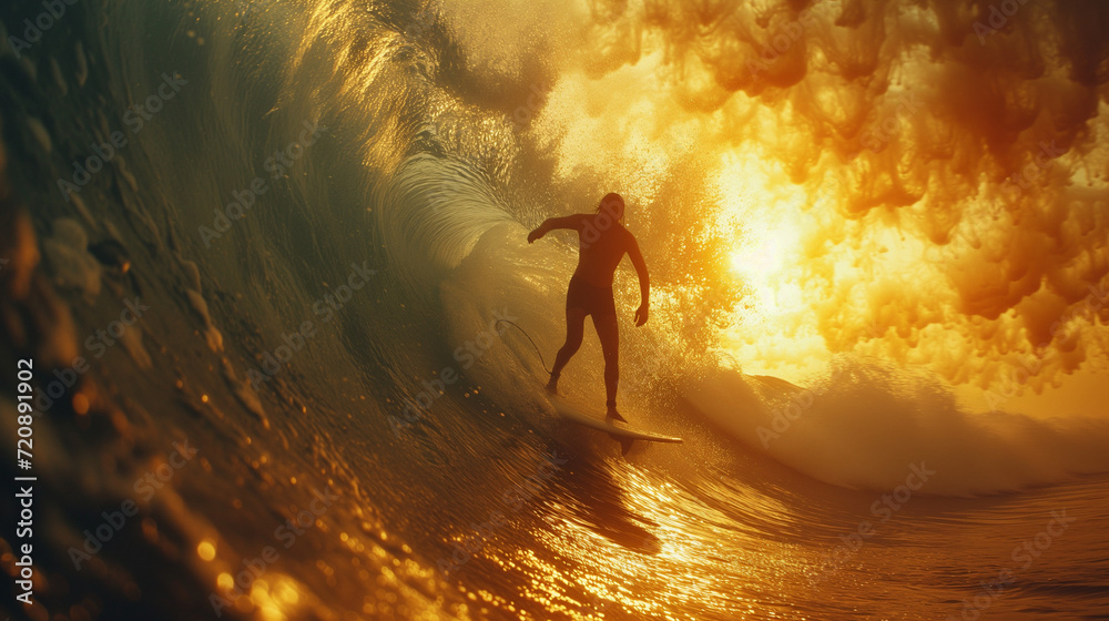 Dynamic surfing visuals. Wave riding action scenes. Image captures the ...